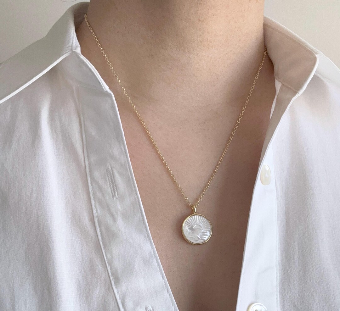 Pearl Sunrise Pendant Necklace. Pearl Sunset Necklace. Coin Necklace ...
