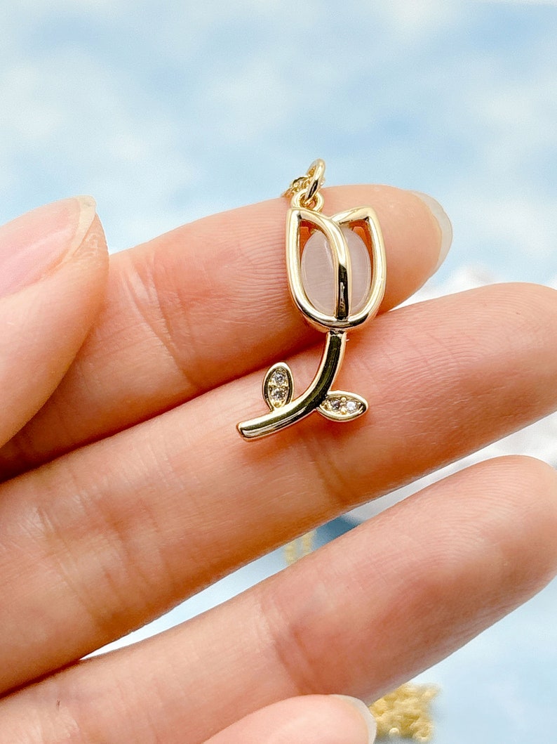 Tulip Charm Necklace. Tulip Flower Pendant Necklace. Floral Jewelry ...