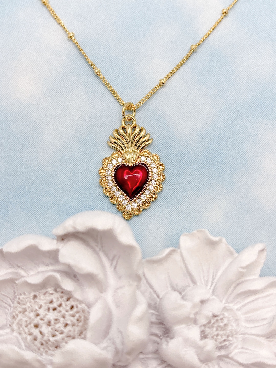 Sacred Heart of Jesus Necklace. Vintage Red Catholic Necklace ...