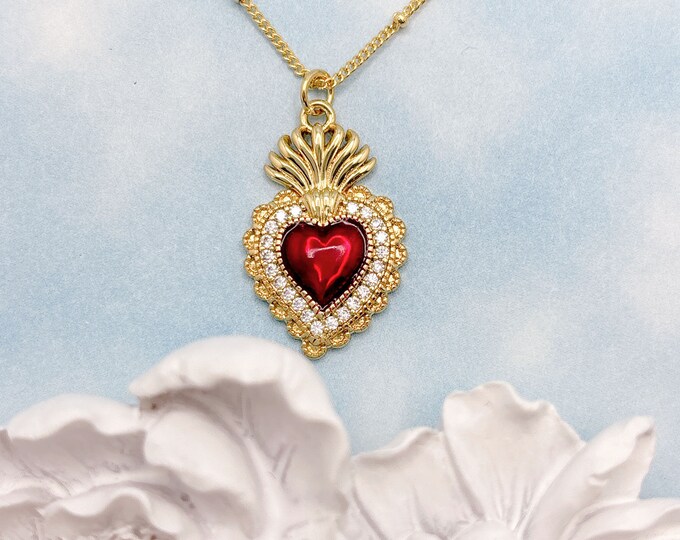 Sacred Heart of Jesus Necklace. Vintage Red Catholic Necklace ...