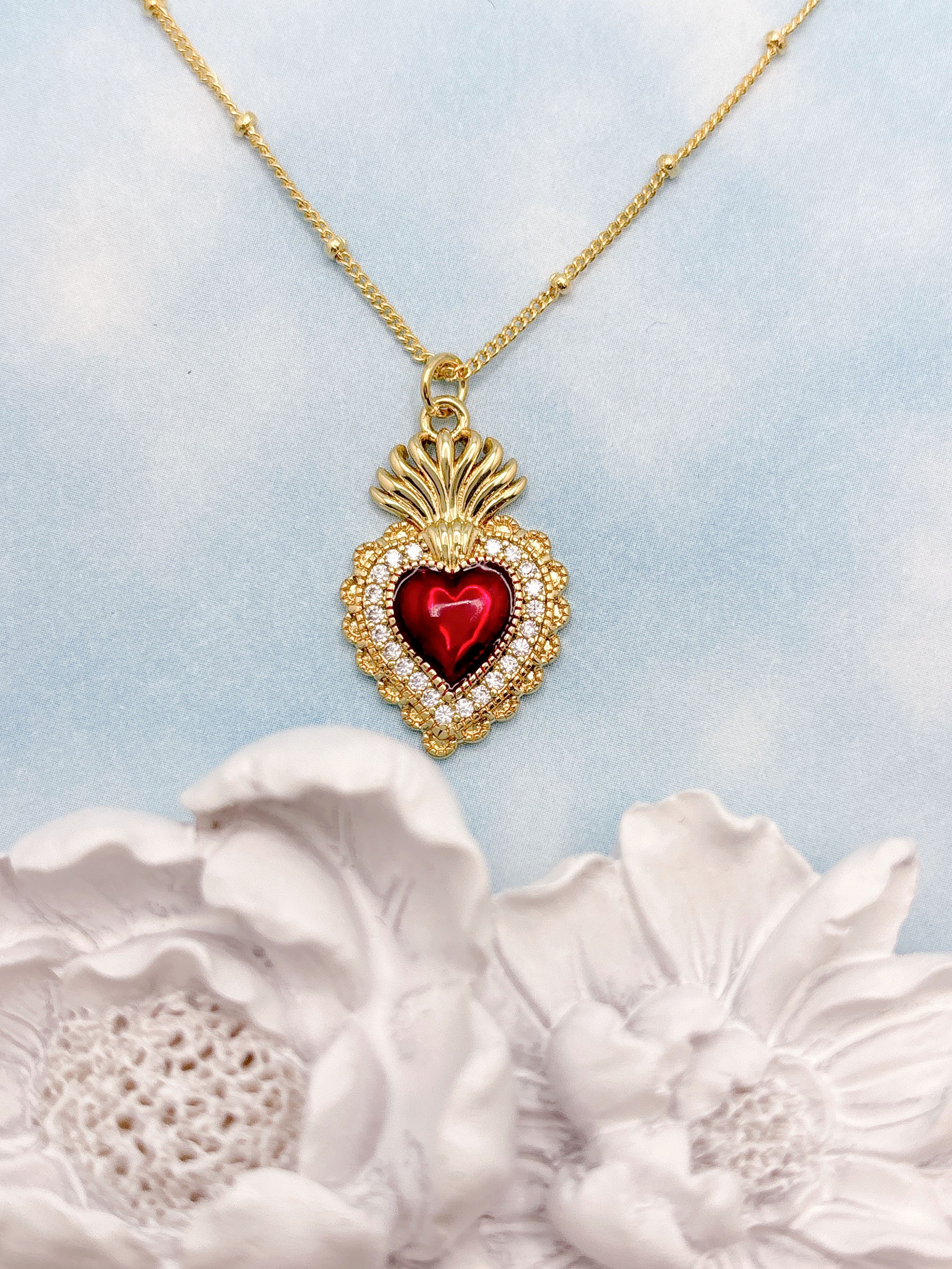 Sacred Heart of Jesus Necklace. Vintage Red Catholic Necklace ...