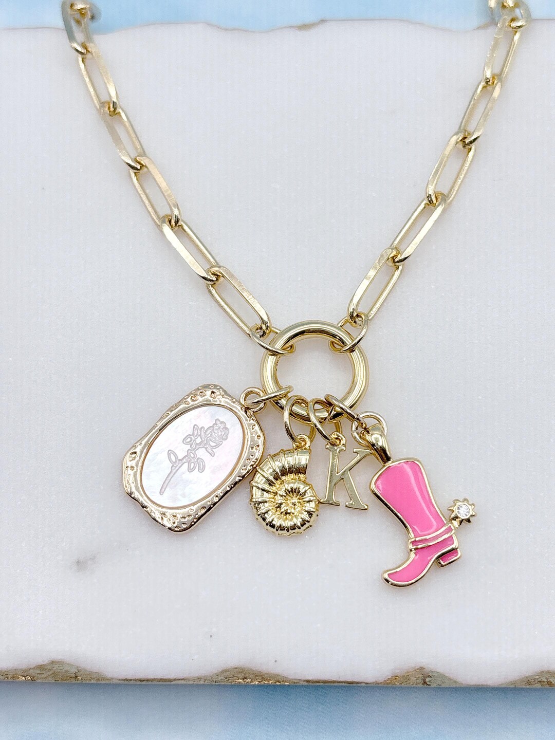 Build Your Own Custom Charm Necklace. Carabiner Clasp Necklace. Gold ...