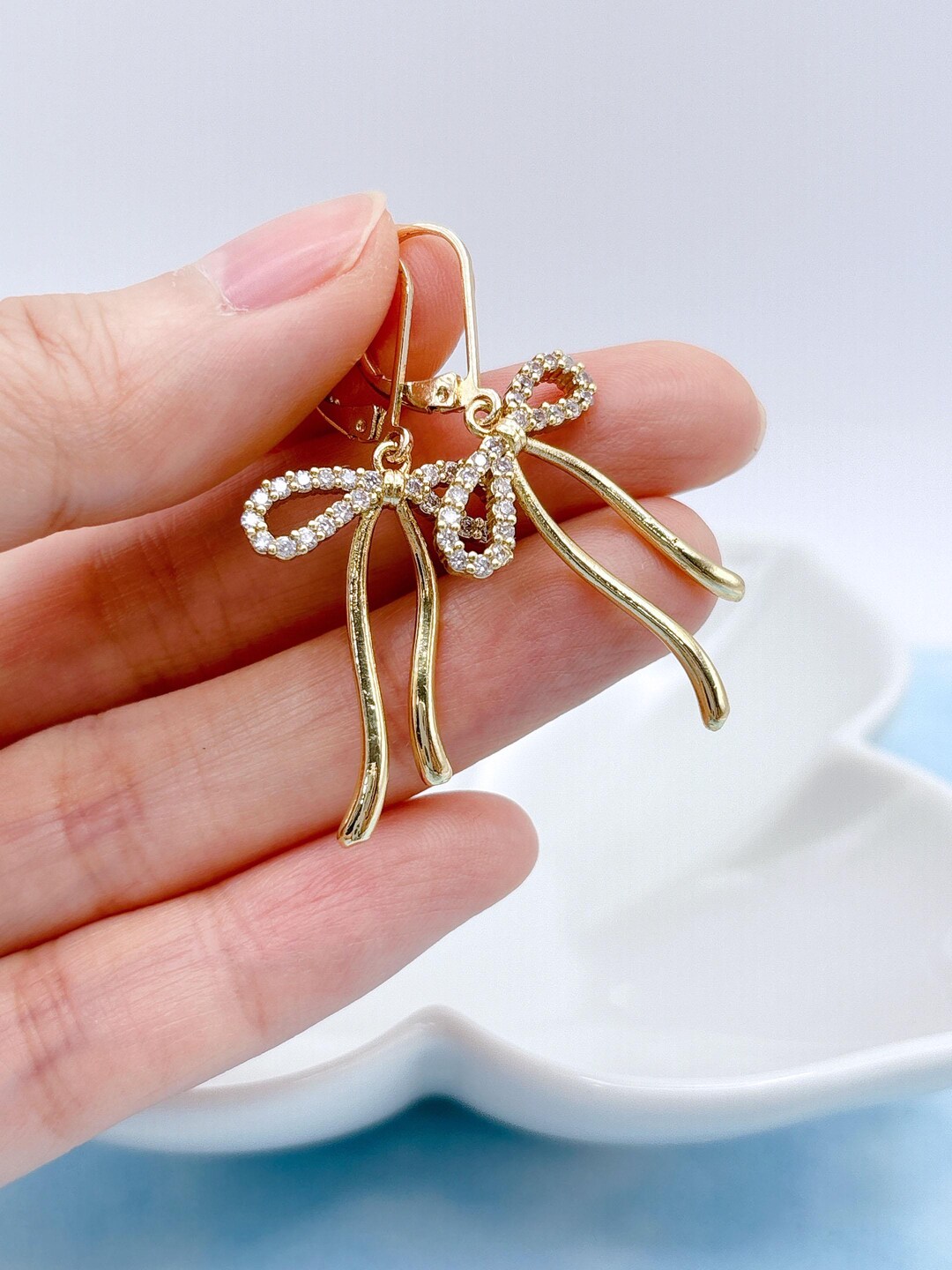 Gold Bow Dangle Earrings. Ribbon Bow Earrings. Bowknot Earrings ...