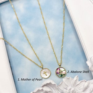 Mother of Pearl Cross Necklace. Abalone Shell Cross Necklace. Baptism ...