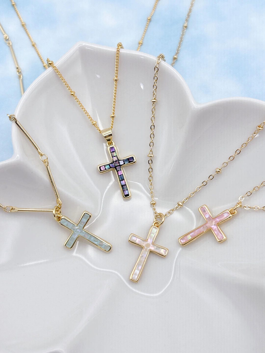 Mother of Pearl Cross Necklace. Shell Cross Necklace. Baptism Necklace ...