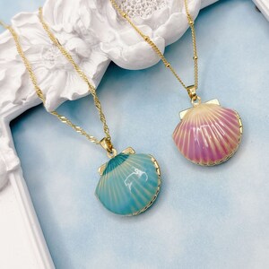 Mermaid Shell Locket Necklace. Seashell Pendant Necklace. Ocean Beach ...