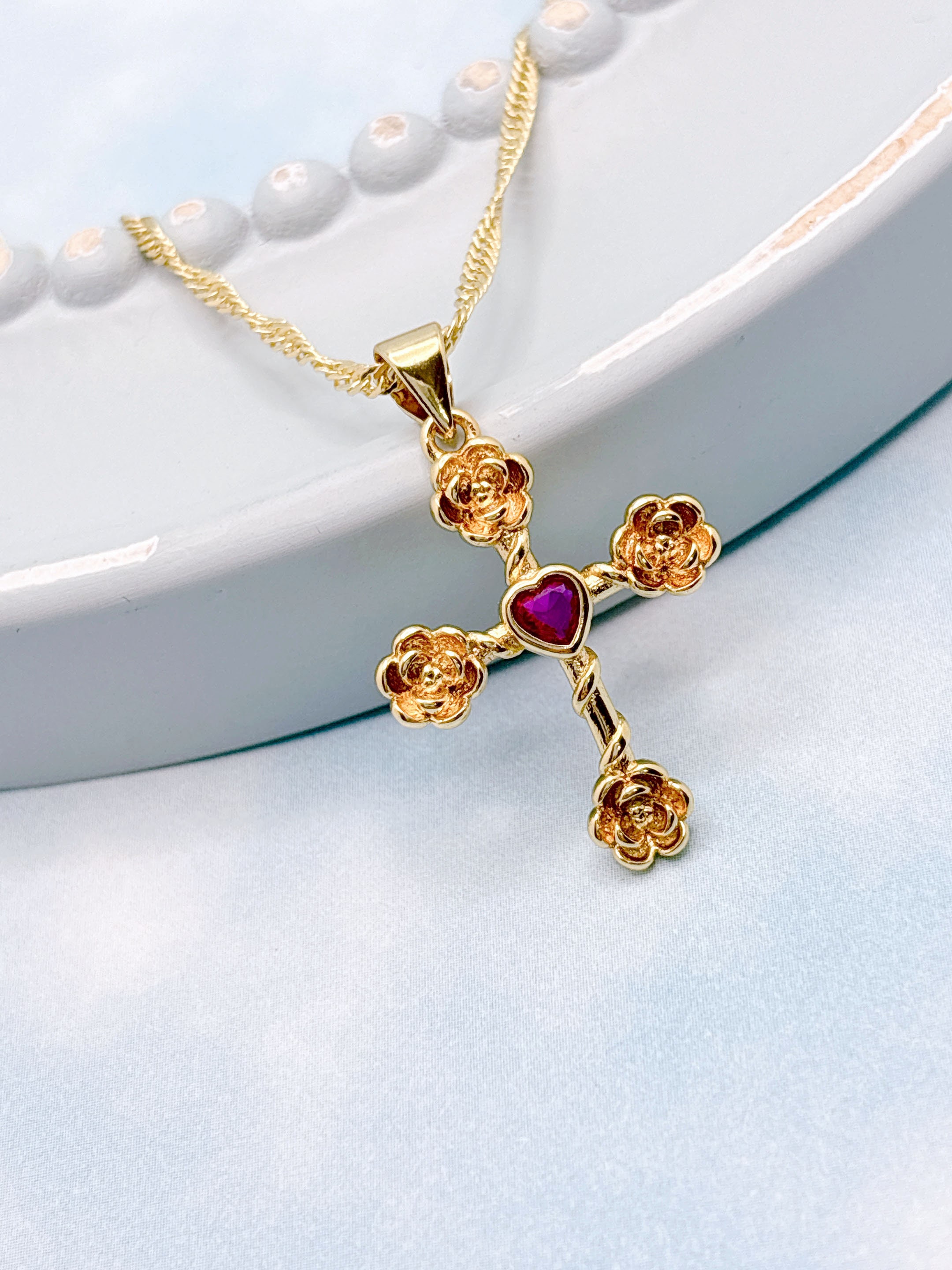 Rose Cross Necklace. Flower Cross Necklace. Dainty Minimalist Necklace ...