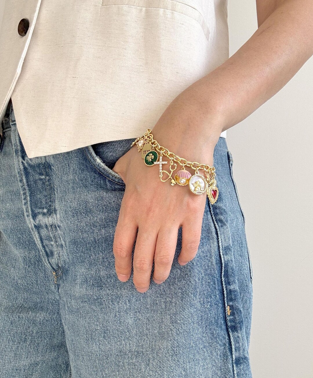 Build Your Own Custom Charm Bracelet. Gold Charm Bracelet. Custom Charm ...