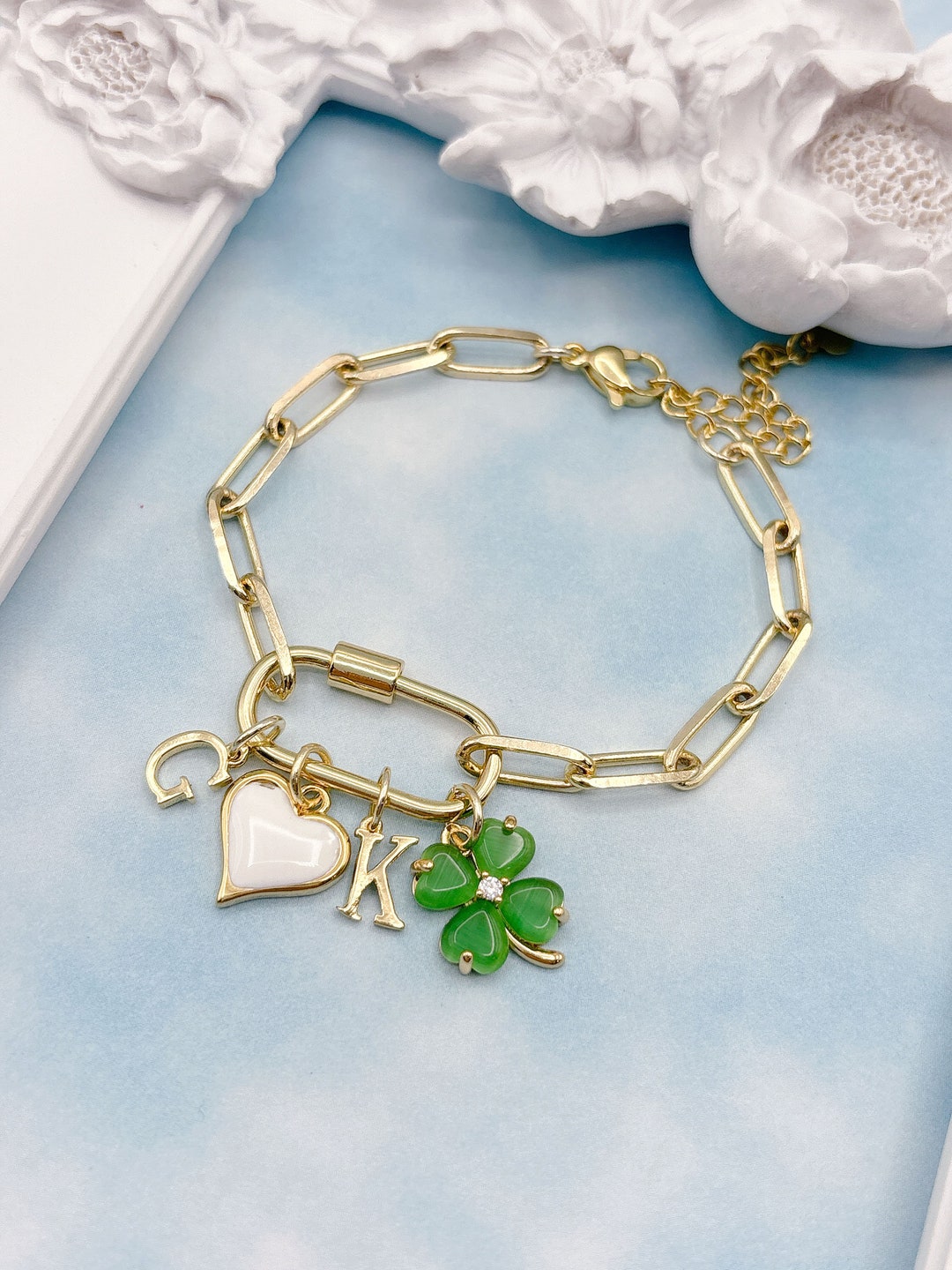 Build Your Own Custom Charm Bracelet. Carabiner Bracelet. Gold Charm ...