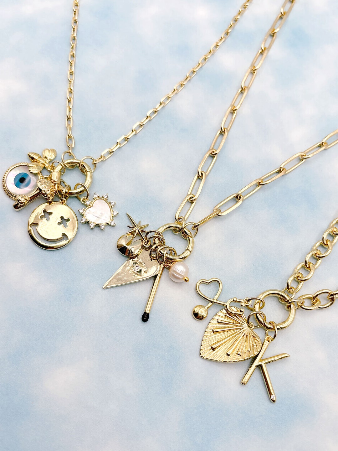 Build Your Own Custom Charm Necklace. Carabiner Clasp Necklace. Gold ...