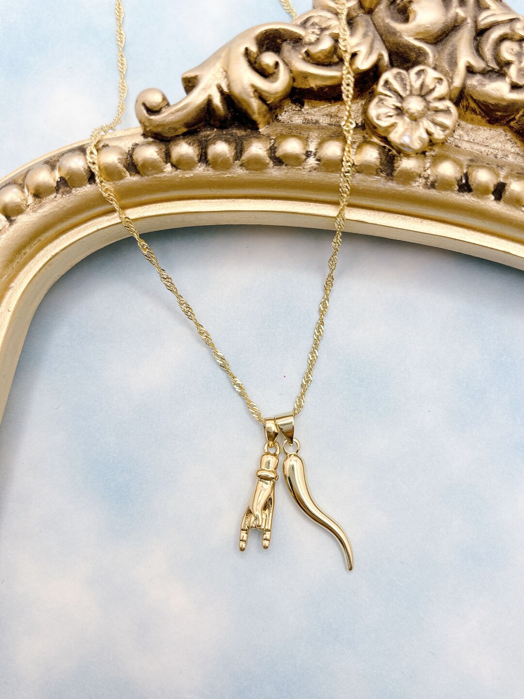 Mano Cornuto Hand Horn Necklace. Good Luck Necklace. Protection ...