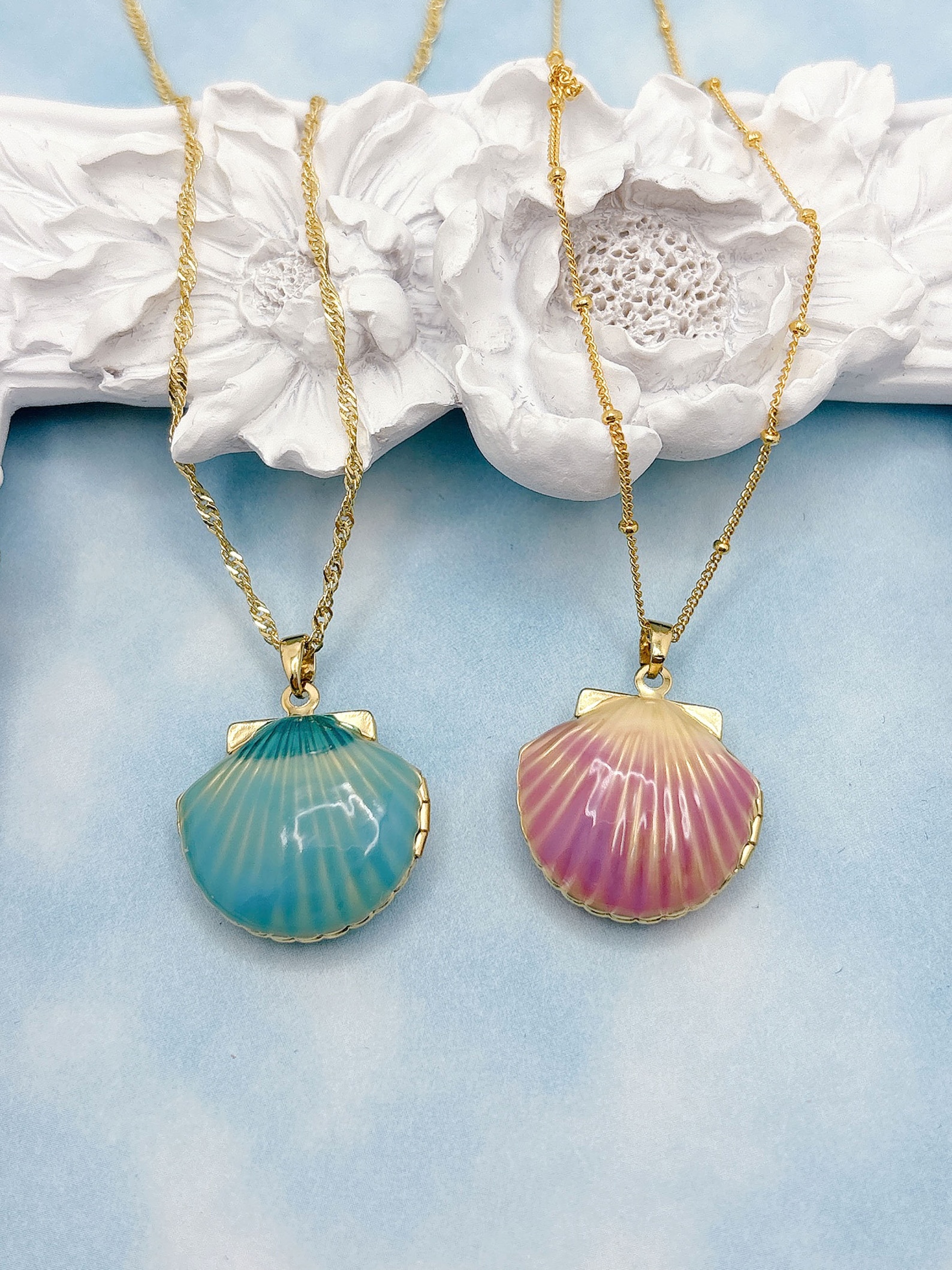 Mermaid Shell Locket Necklace. Seashell Pendant Necklace. Ocean Beach ...