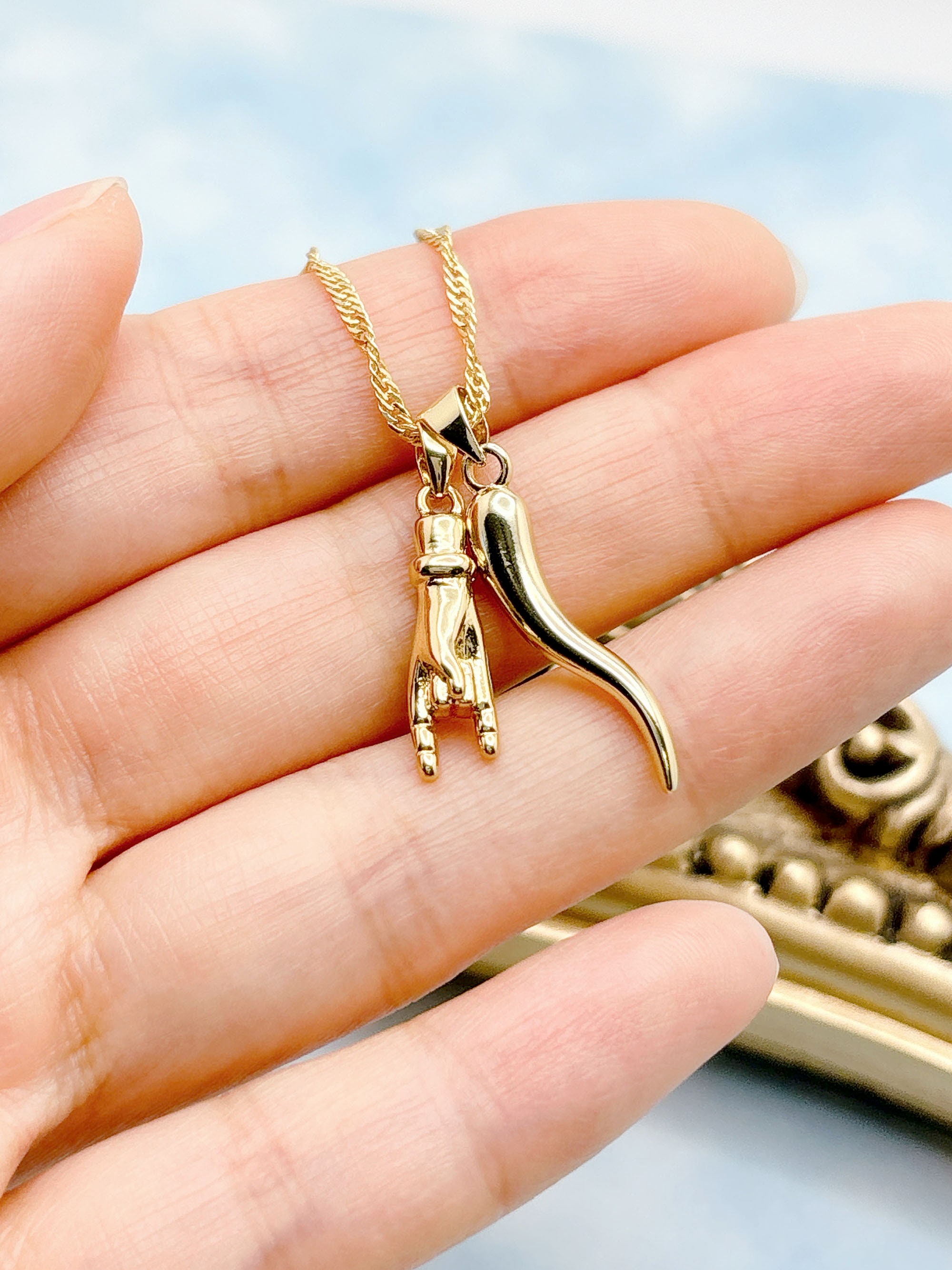 Mano Cornuto Hand Horn Necklace. Good Luck Necklace. Protection ...