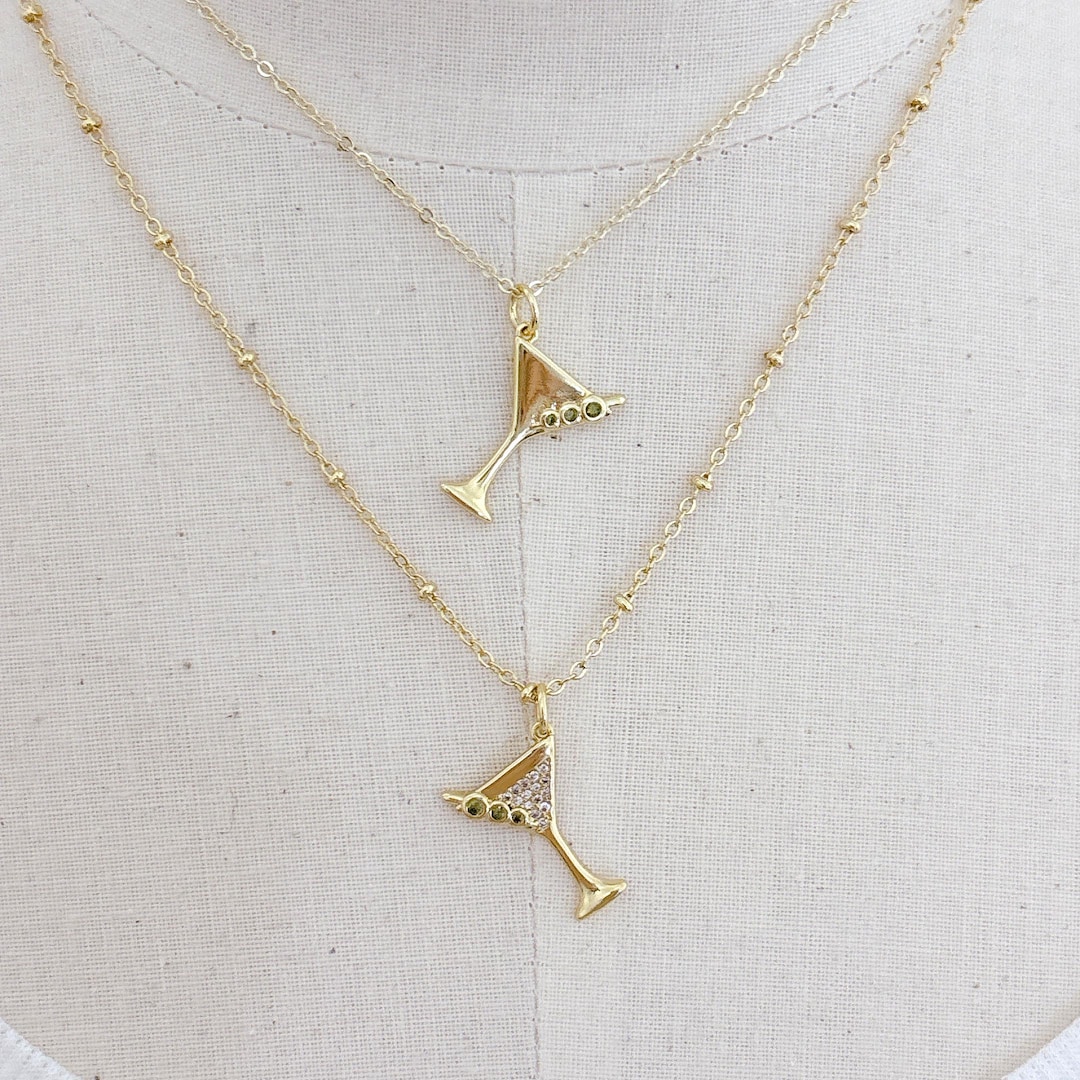 Dainty Martini Charm Necklace. Cocktail Drink Charm. Party Gift Jewelry ...