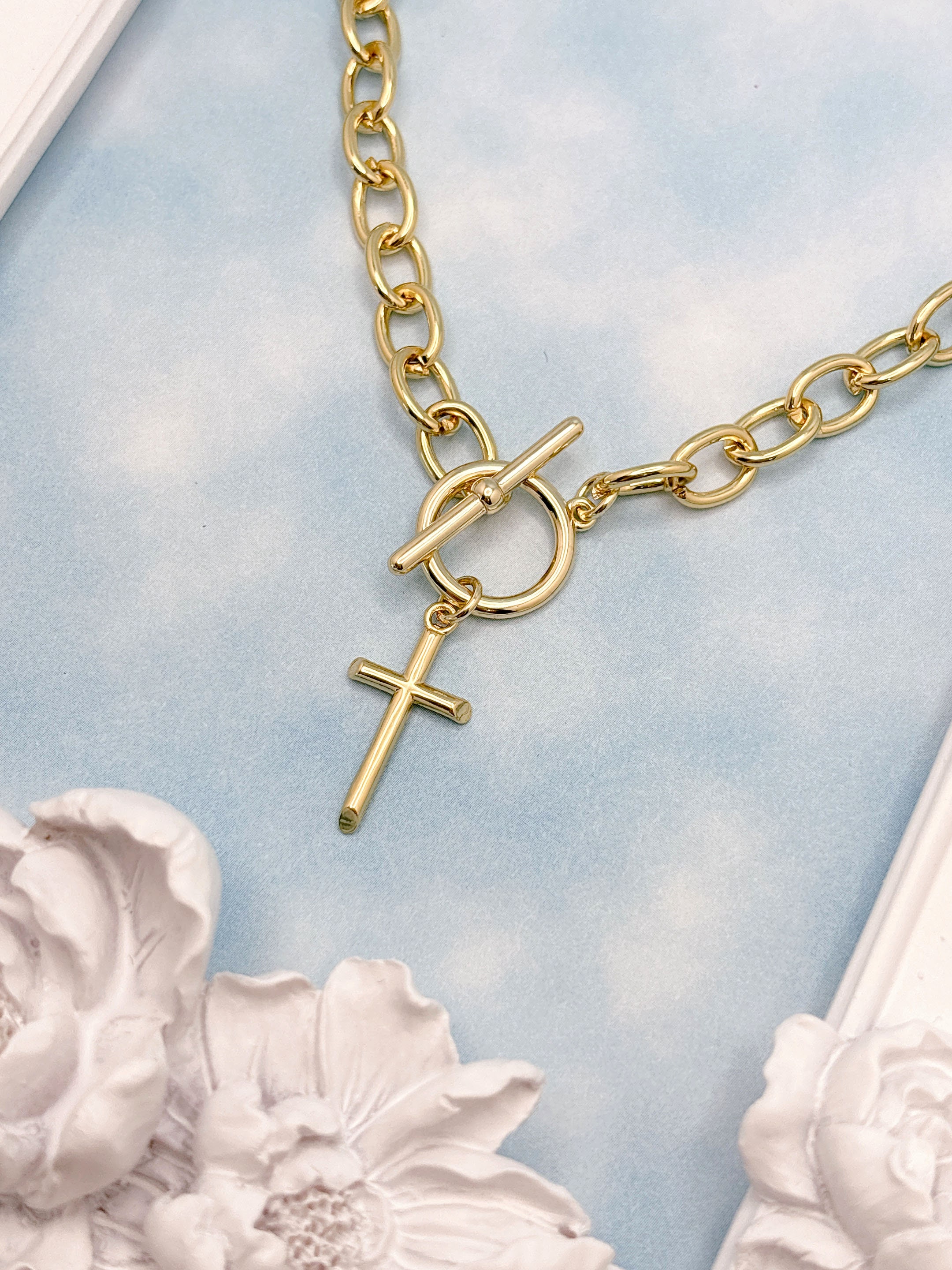 Gold Cross Toggle Necklace. Cross Necklace for Women. Layered Necklace ...