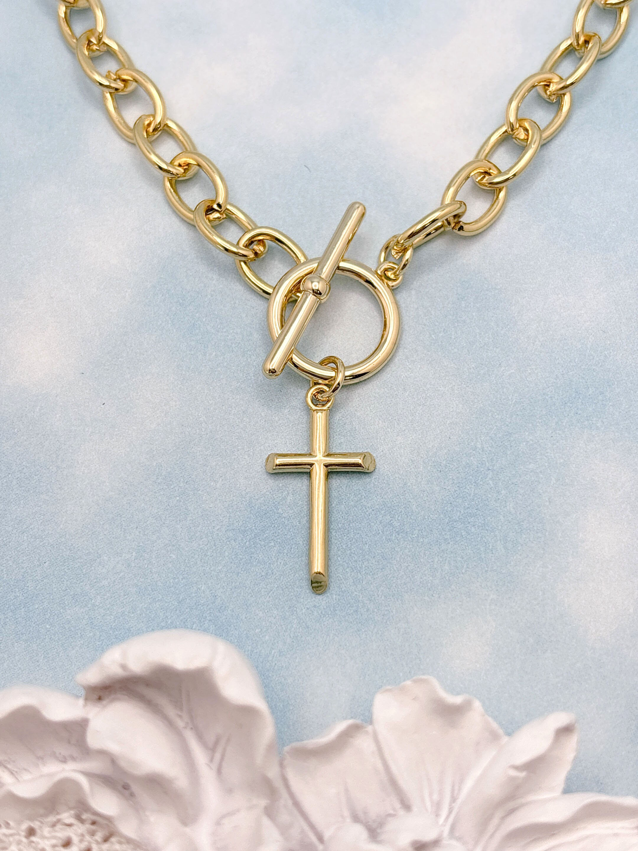 Gold Cross Toggle Necklace. Cross Necklace for Women. Layered Necklace ...