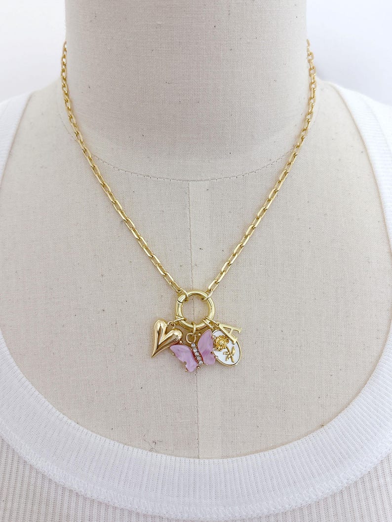 Build Your Own Custom Charm Necklace. Carabiner Clasp Necklace. Gold ...