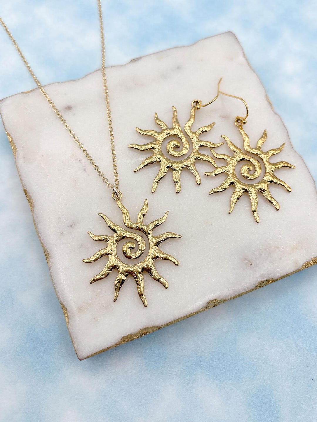 Sun Necklace. Swirly Sun Pendant Necklace. Sun Earrings. Sunburst ...