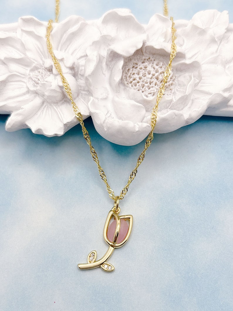 Tulip Charm Necklace. Tulip Flower Pendant Necklace. Floral Jewelry ...