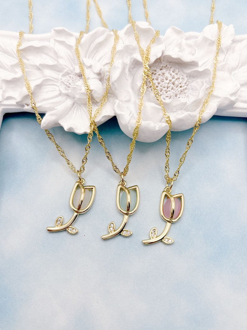 Tulip Charm Necklace. Tulip Flower Pendant Necklace. Floral Jewelry ...