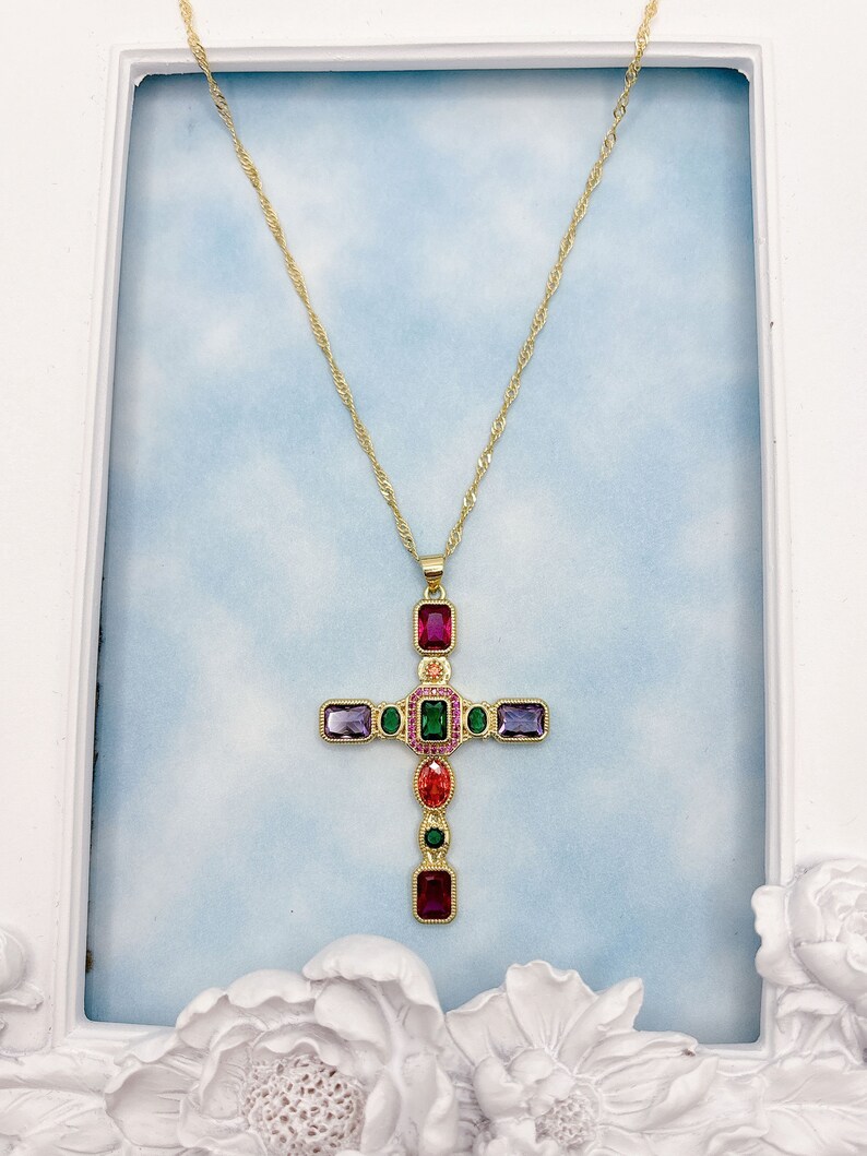 Vintage Style Cross Necklace. Elegant Cross Necklace. Dainty Baptism ...