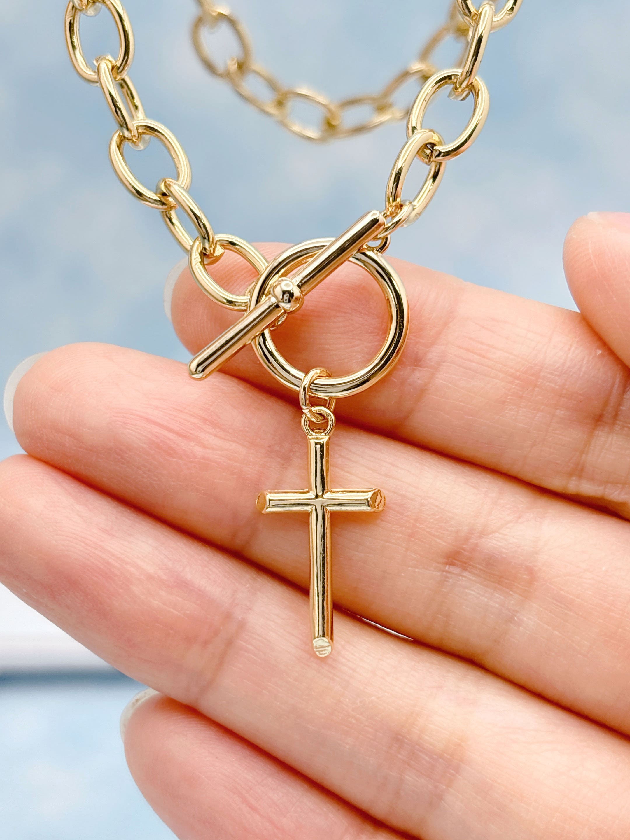 Gold Cross Toggle Necklace. Cross Necklace for Women. Layered Necklace ...