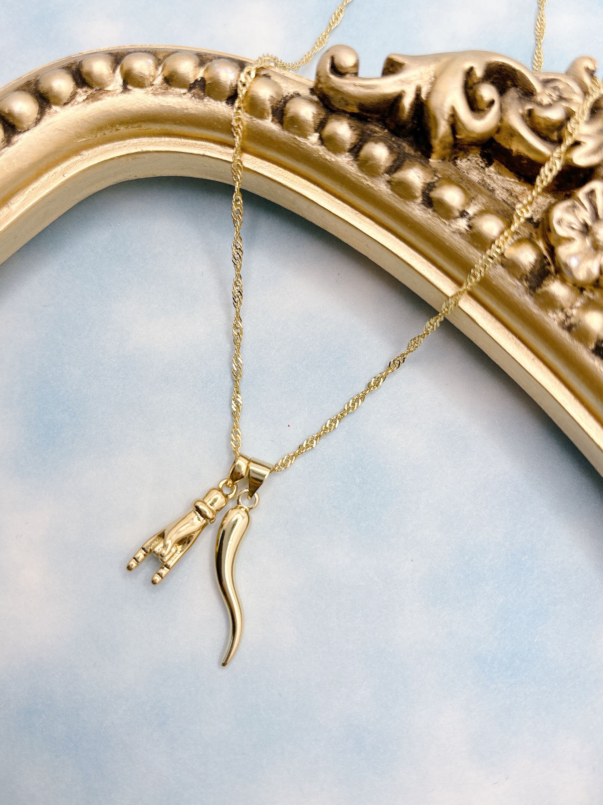 Mano Cornuto Hand Horn Necklace. Good Luck Necklace. Protection ...