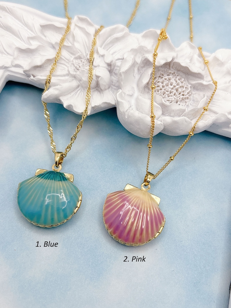 Mermaid Shell Locket Necklace. Seashell Pendant Necklace. Ocean Beach ...