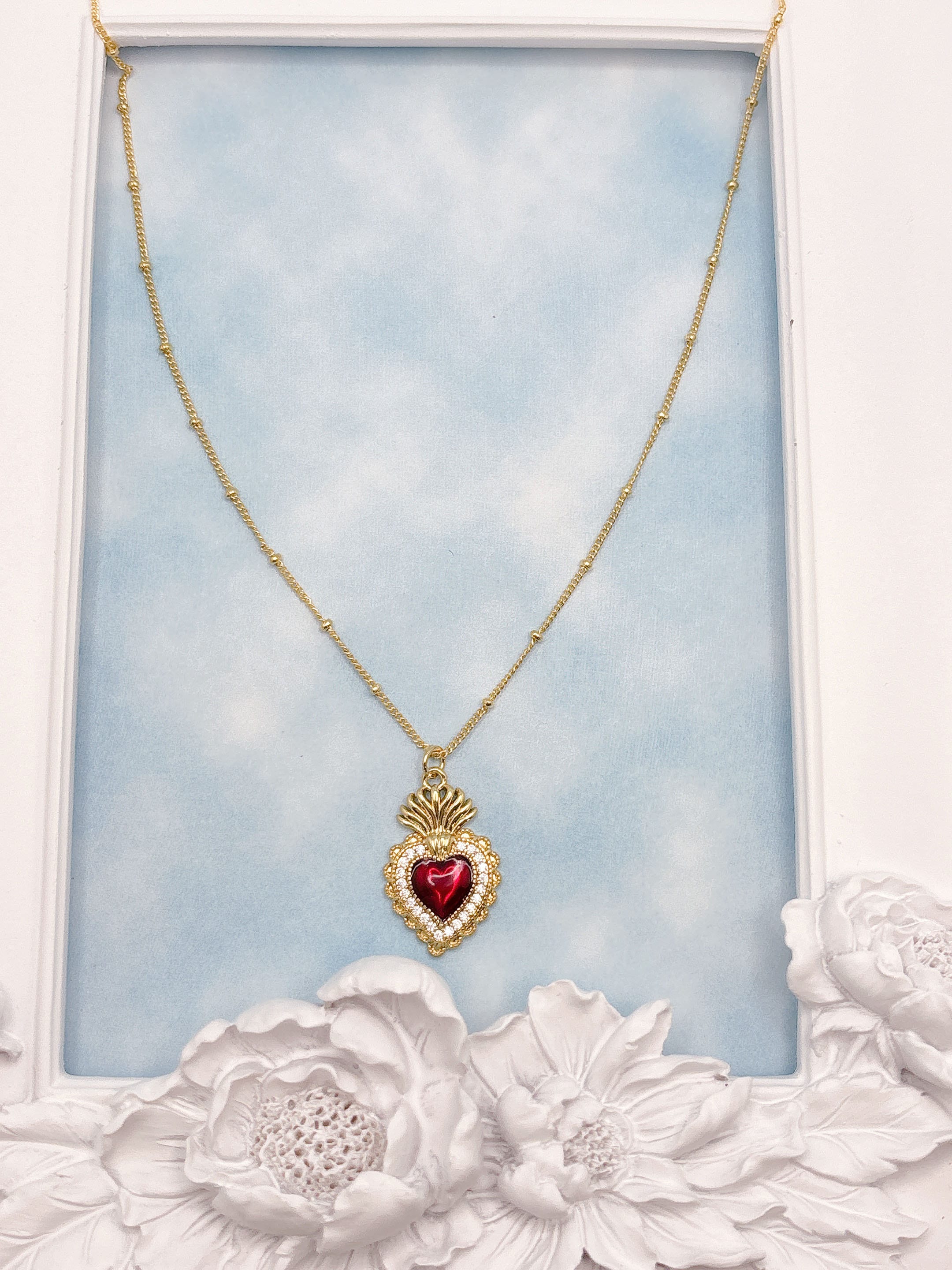 Sacred Heart of Jesus Necklace. Vintage Red Catholic Necklace ...