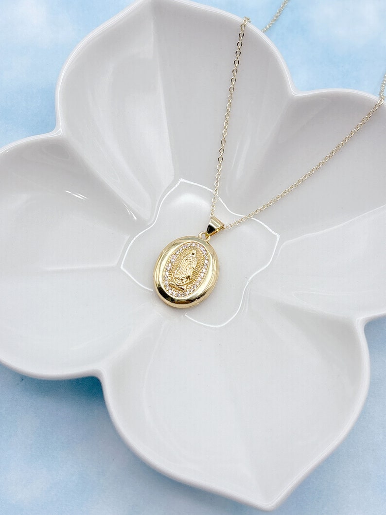 Gold Virgin Mary Locket Necklace. Mother Mary Locket. Catholic ...
