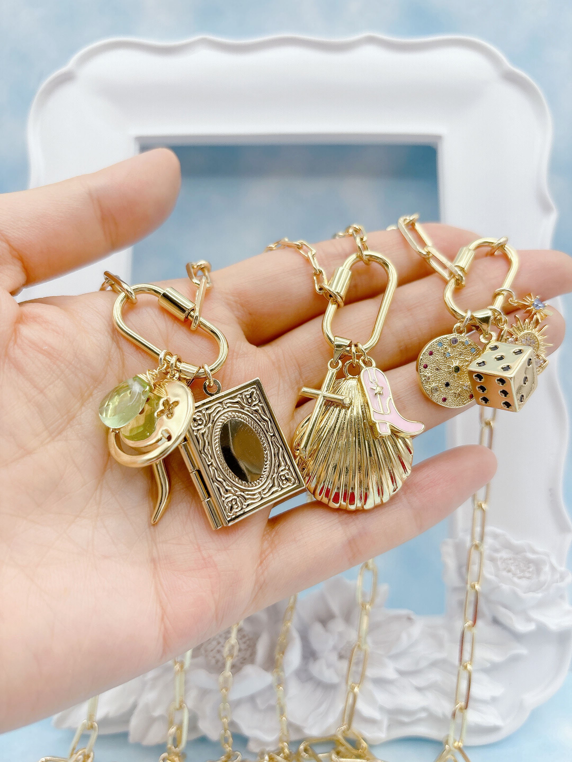 Build Your Own Custom Charm Necklace. Carabiner Necklace. Gold Charm ...