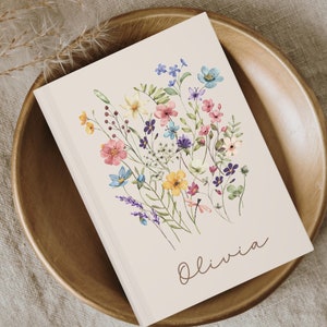 Hardcover Personalized Notebook Wildflower, Custom Journal for Women ...