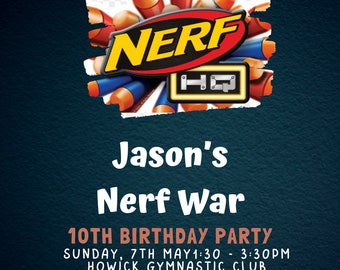 Nerf Birthday Invitation, Nerf War, Dart Gun Battle Editable Birthday ...