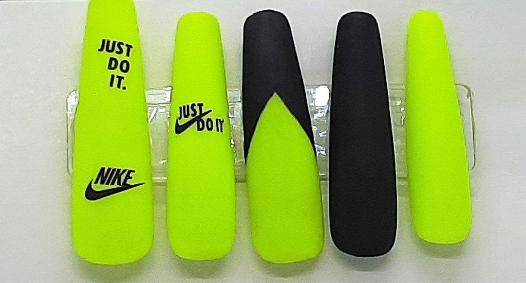 Handmadejust DO IT Neon Nike Press on Nails, Reusable, Free Prep Kit ...