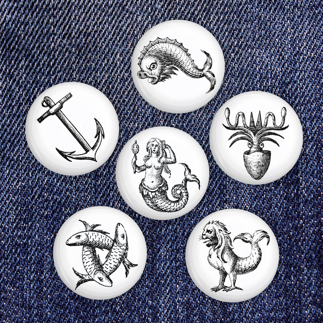 Nautical Heraldry Pins – Medieval Sea Symbol Set / Mermaid, Anchor ...