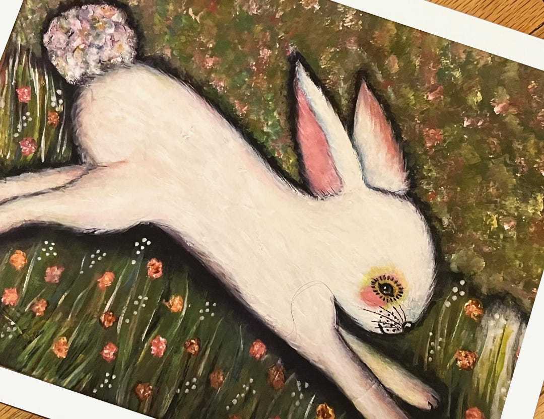 Folk Art Bunny Giclee Art Print, 8 X 10 Print, Folk Art, Rabbit Art ...