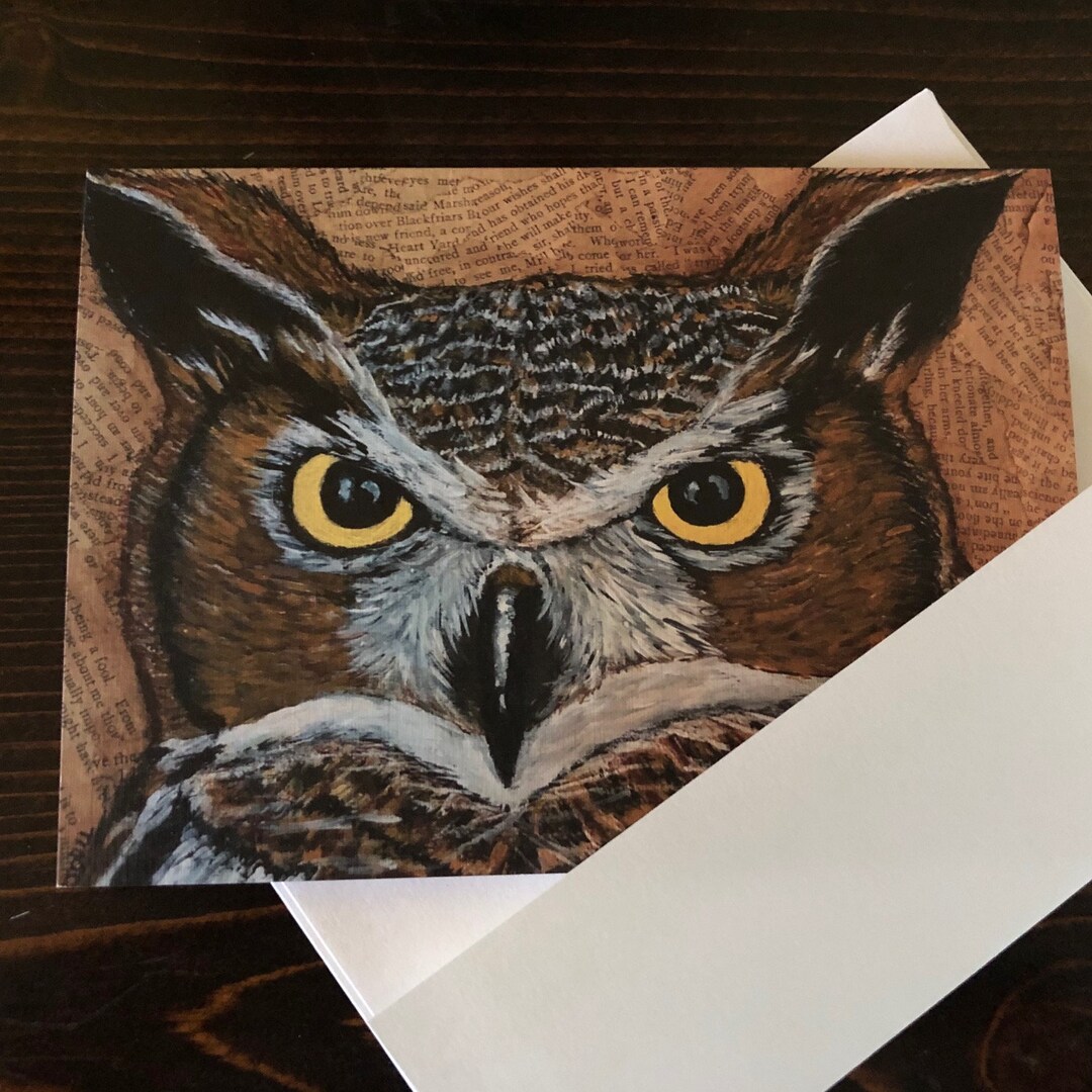 Great Horned Owl Note Card, 5 X 7 Card, Blank Card, Greeting Card, Art ...