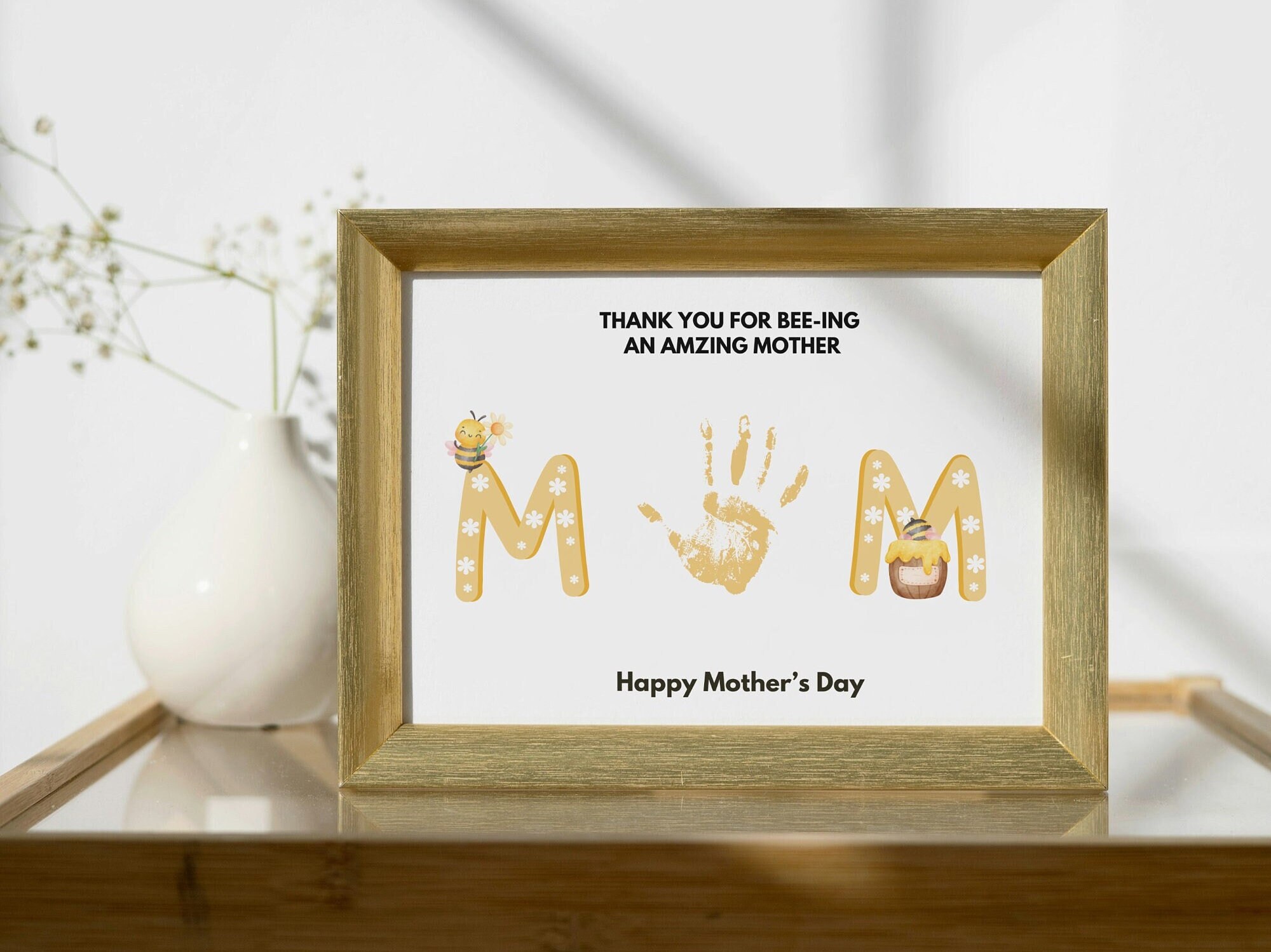 Mother’s Day Handprint Card | Bee Themed Printable Gift for Mom | Thank ...