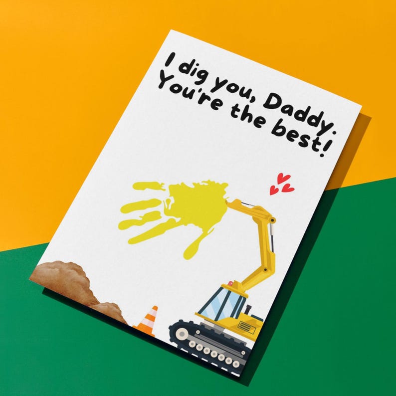 Digger Handprint Art Printable – Father’s Day Gift for Dad, Kids DIY ...
