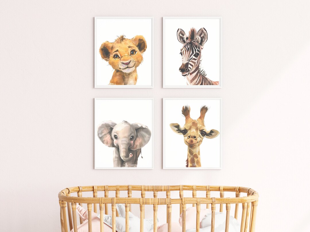 Printable Set of 4 Baby Animal Prints, Nursery Wall Art, Safari Nursery ...