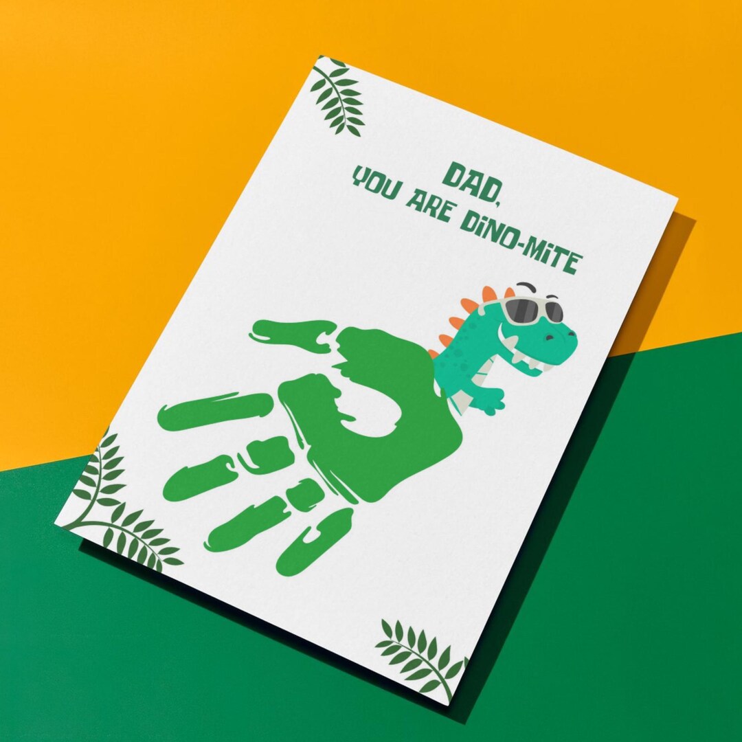 Dino Father’s Day Handprint Craft | Printable Card for Dad | DIY Kids ...