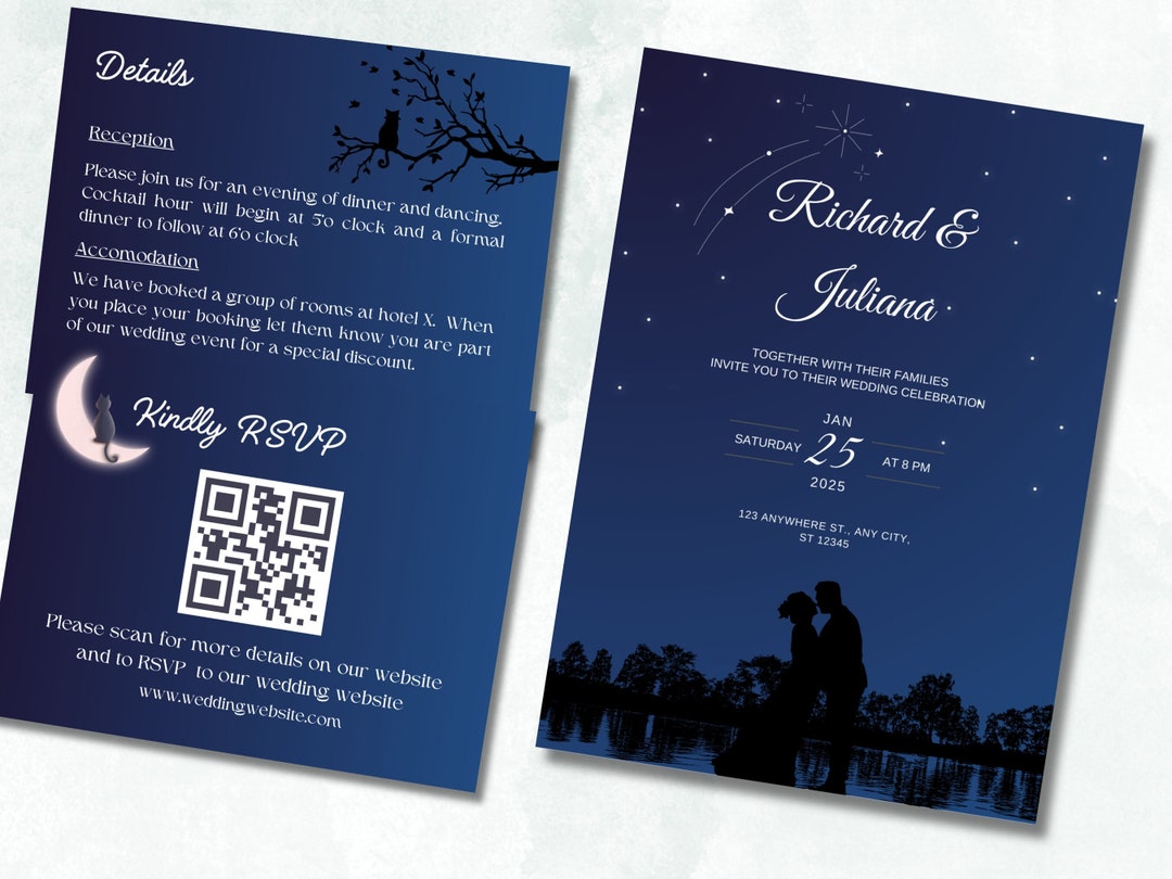 Minimalist Nightsky Wedding Invitation Set Printable Wedding Template ...