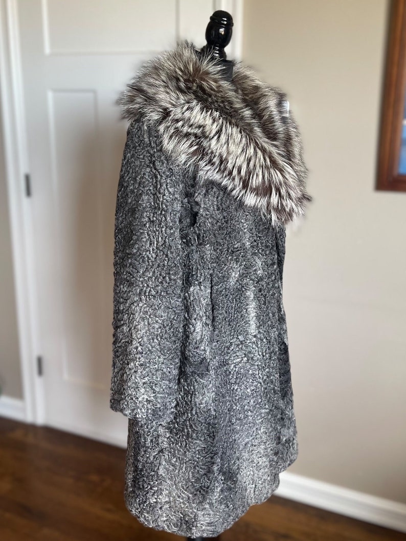 NEW Gray Karakul Persian Lamb Fur Trench Coat Mid Length With Silver ...