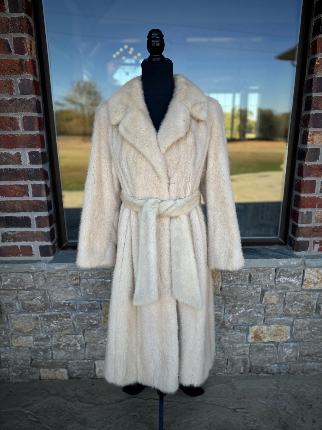 10/12 Belted Ivory Pearl Mink Fur Princess Coat Tourmaline Mink Real ...