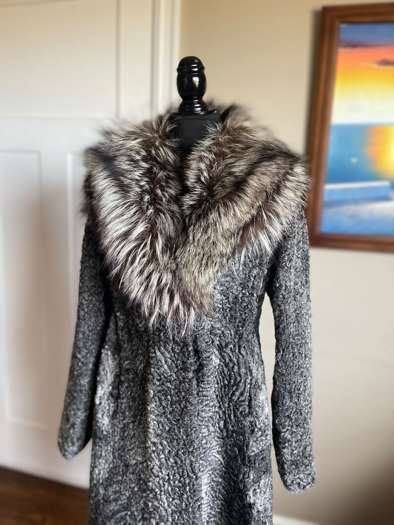 NEW Gray Karakul Persian Lamb Fur Trench Coat Mid Length With Silver ...