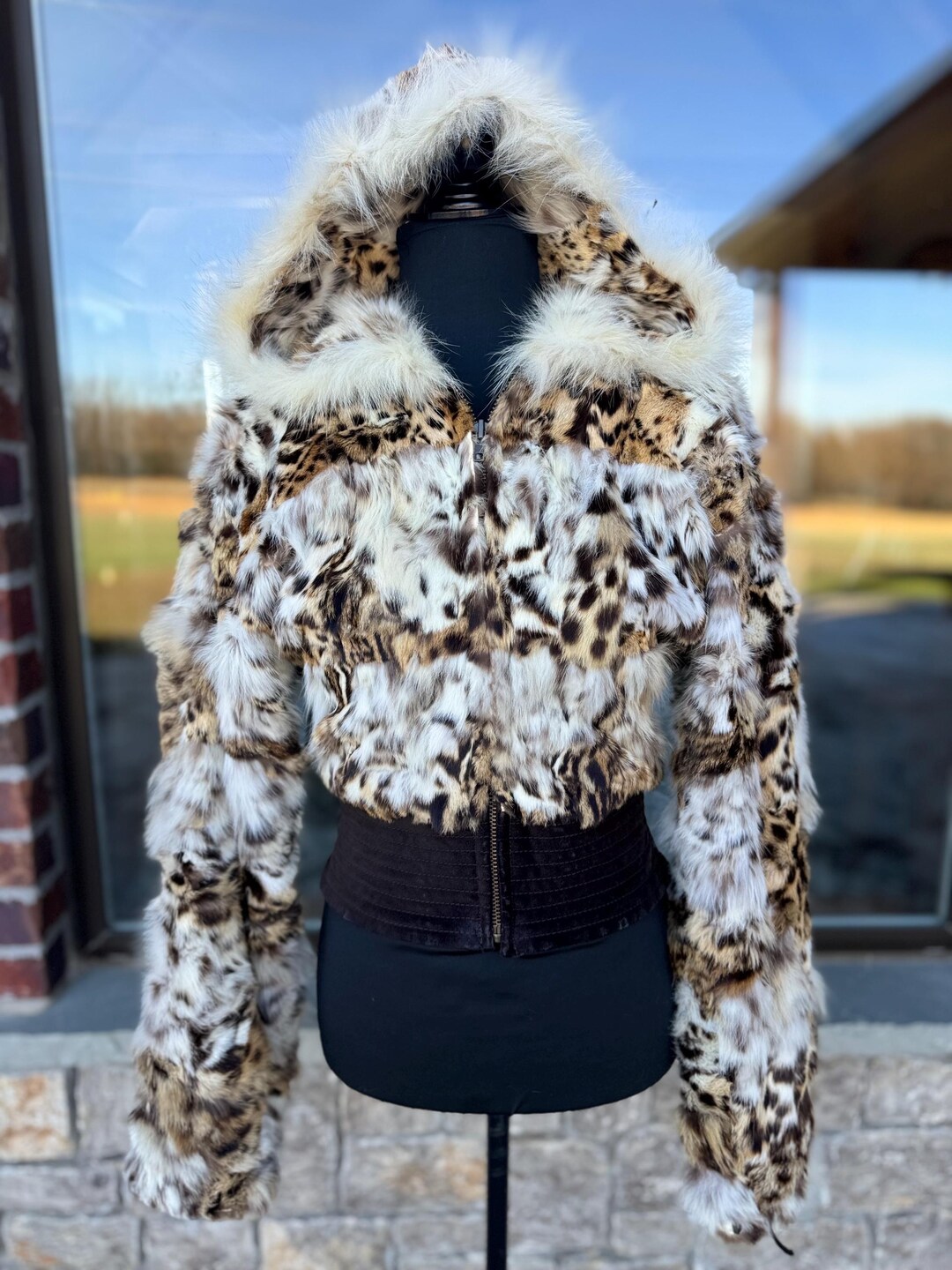 Y2k Cropped Hooded Genuine Leopard Cat Fur Jacket Real Genuine Fur ...