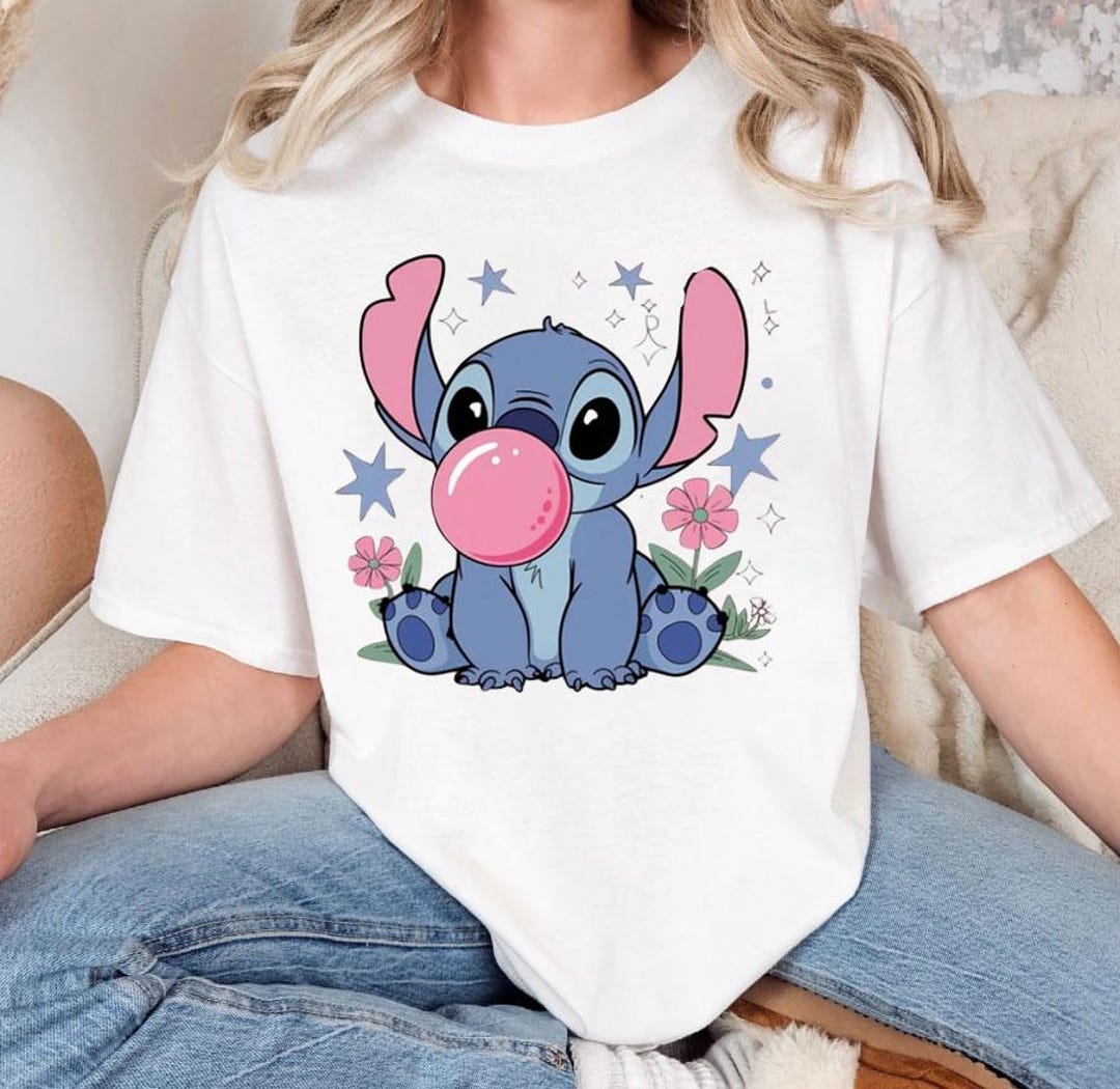 Cute Stitch Bubble Gum Shirt, Lilo and Stitch Floral Graphic Tee ...
