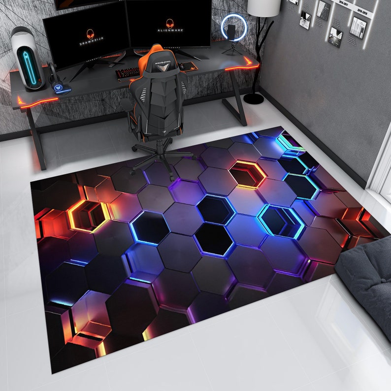 3D Hexagon Rug,gamer Rug,gaming Rug,game Rug,geometric Rug,colorful Rug ...