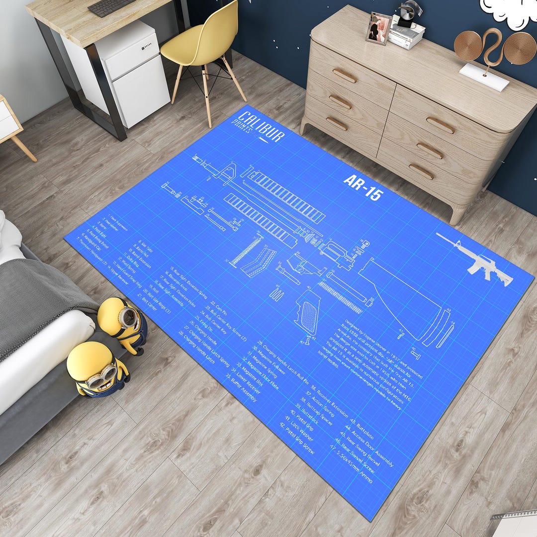 Ar-15 Rug, AR-15 Diagram Rug, Weapon Rug, Gun Rug, Blue Rug, Fantastic ...