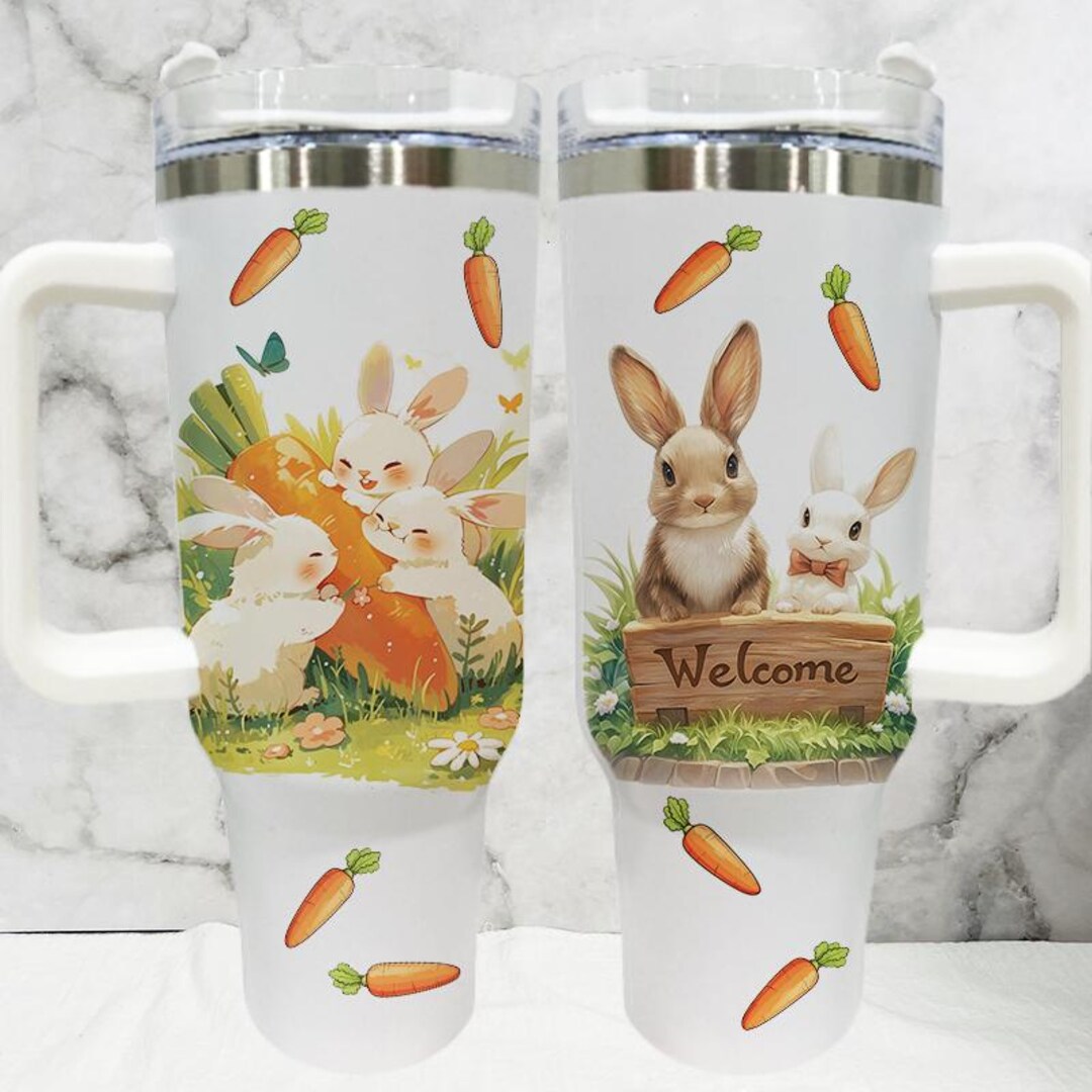 Rabbits and Carrots 40oz Tumbler With Handle and Straw, Rabbits and ...